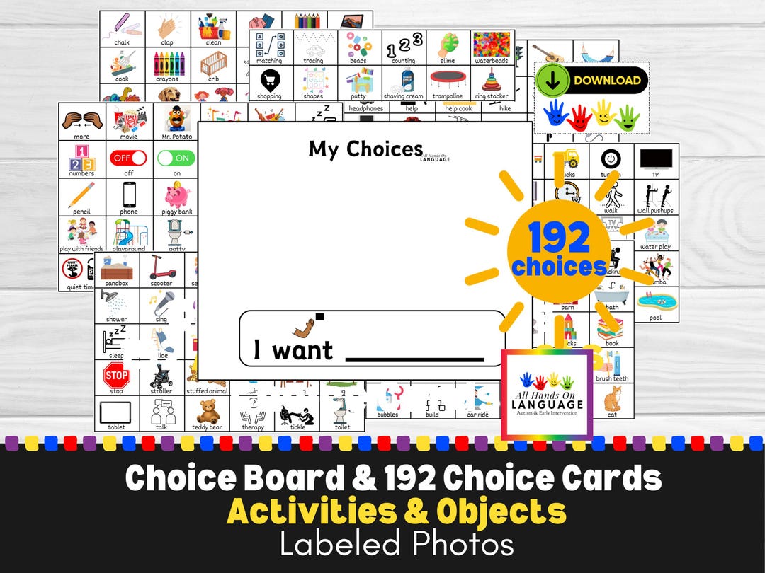 Autism Choice Board: 192 Activity Cards, Visual Strategy (PDF Printable ...
