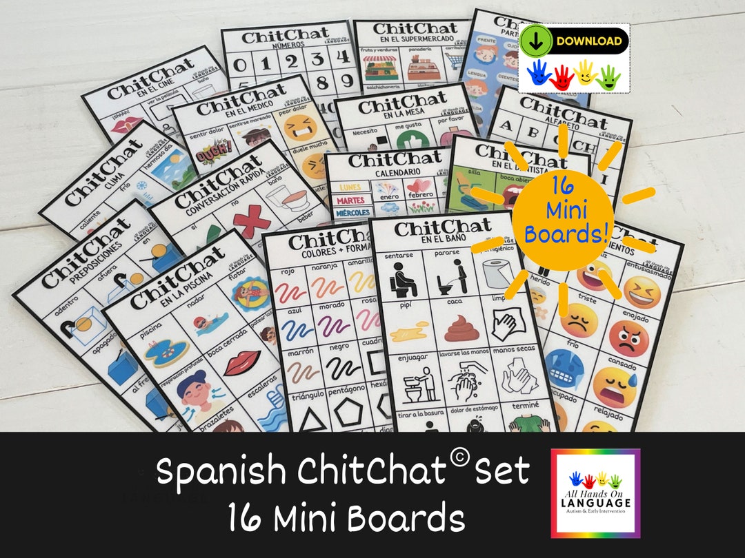 Spanish Chitchat Mini Communication Board Set, 16 Topic Boards 3 X 5 ...
