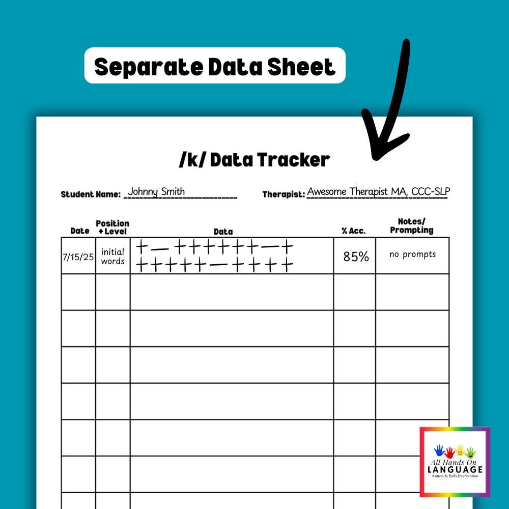 K/ Articulation Practice Sheets - Speech Therapy Materials (PDF ...