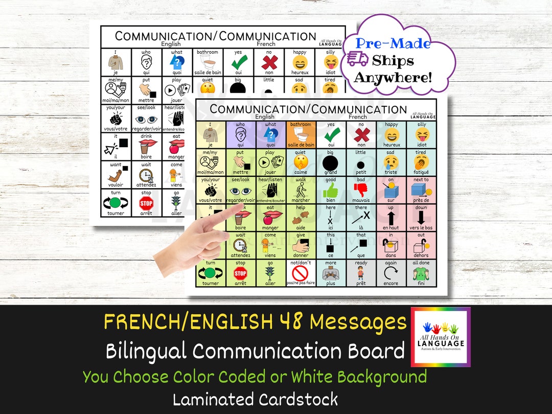 Pre-made Bilingual French English Communication Board 48, Aided ...