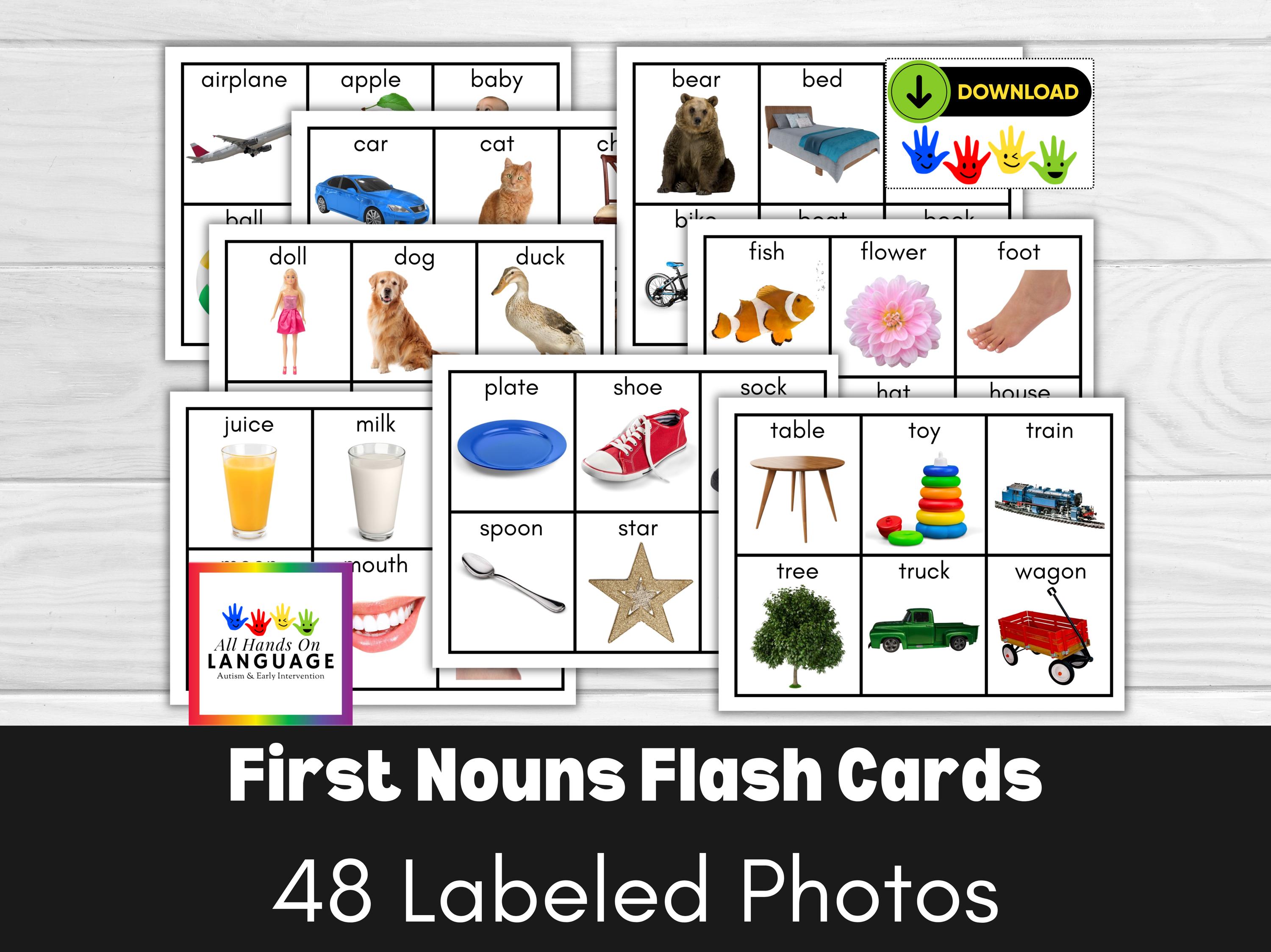 48 First Nouns Photo Flash Cards: Early Learning (PDF Printable) - Etsy