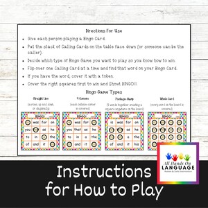 Fry's Sight Words 1-20 Bingo Game, 6 Bingo Cards, 20 Word Calling Cards ...