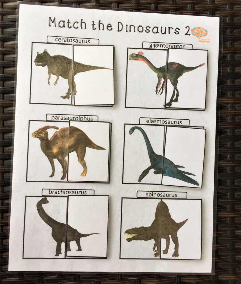 Match the Dinosaurs 2 Activity Front and Back Match the - Etsy