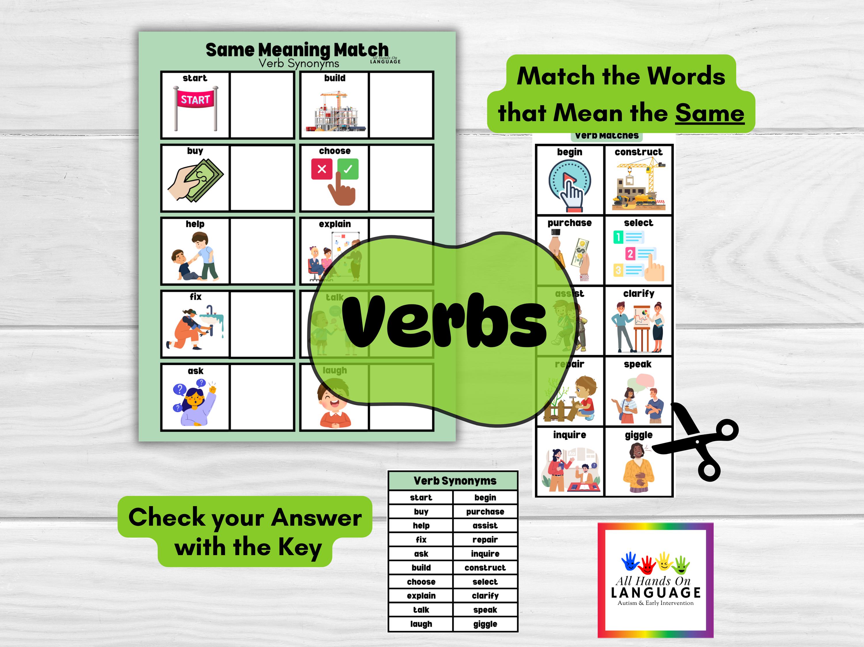 Synonym Matching Activities: Vocabulary Game for Autism Learning ...