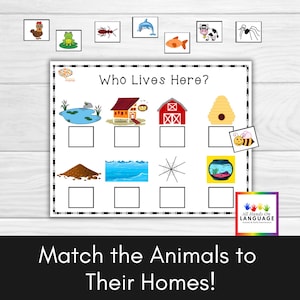 Animals and Homes Matching Activity, Who Lives Here? Associations ...