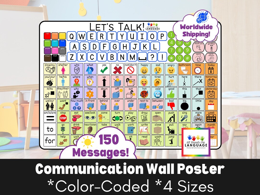 Communication Board Wall Poster Let's Talk 150 Messages, 4 Sizes, AAC ...