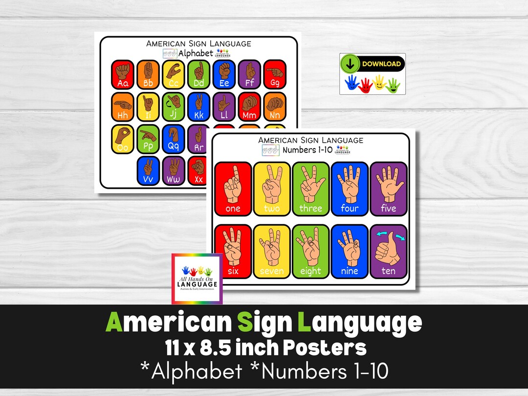 American Sign Language Mini Posters, ASL Alphabet and Numbers 1-10, US ...