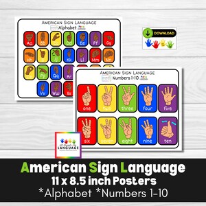 American Sign Language Mini Posters, ASL Alphabet and Numbers 1-10, US ...