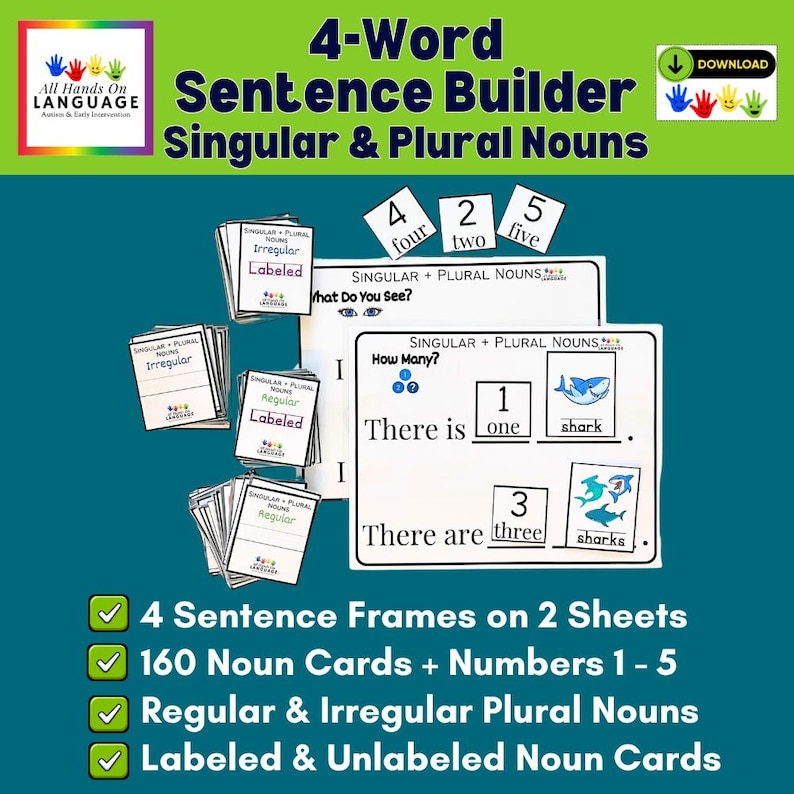Sentence Builder for Singular & Plural Nouns: Speech Therapy, Autism ...