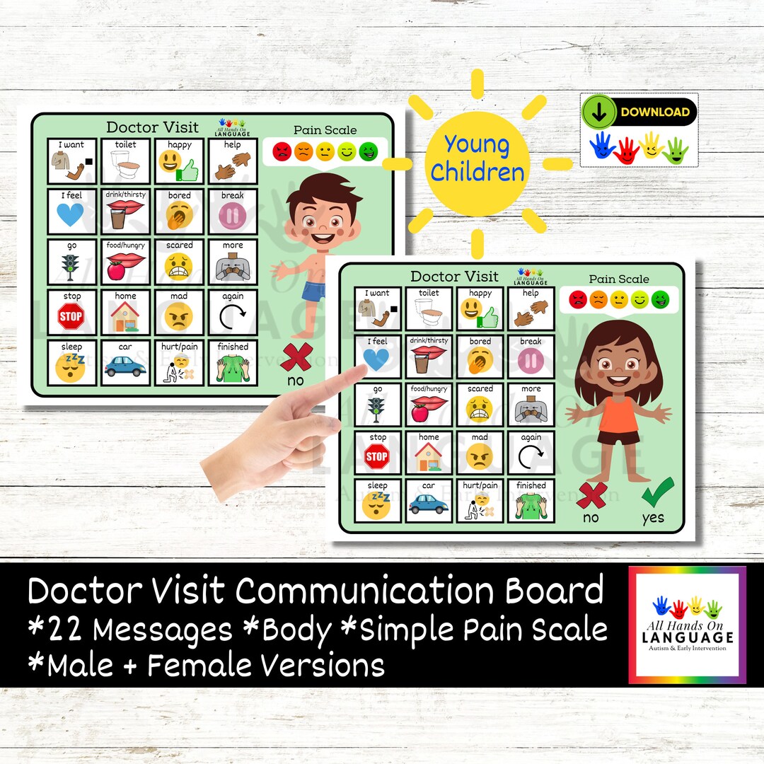 Doctor Visit Communication Board for Young Children, 22 Messages Plus ...