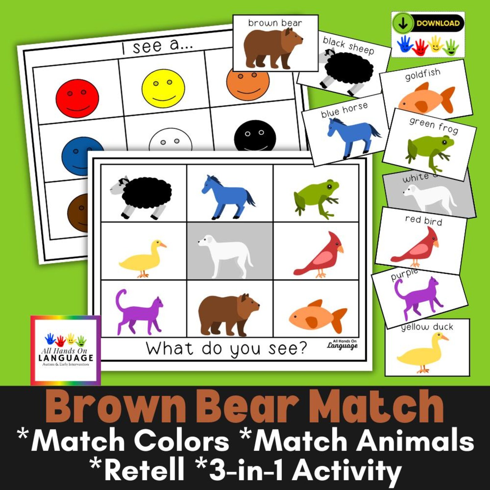 Brown Bear Story Activity Set: Animal & Color Matching Plus Retell (PDF ...