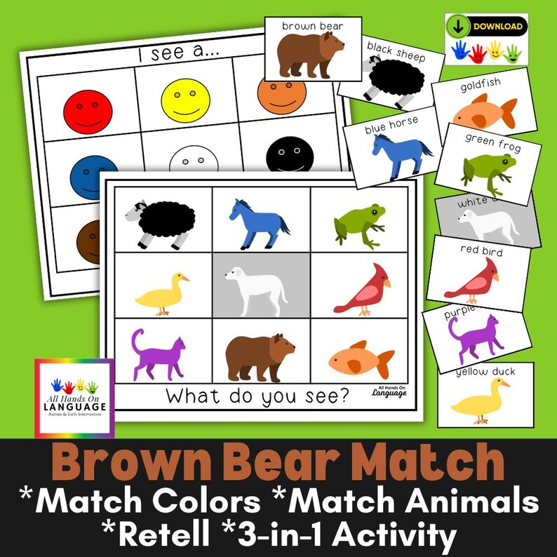 Brown Bear Story Activity Set: Animal & Color Matching Plus Retell (PDF ...