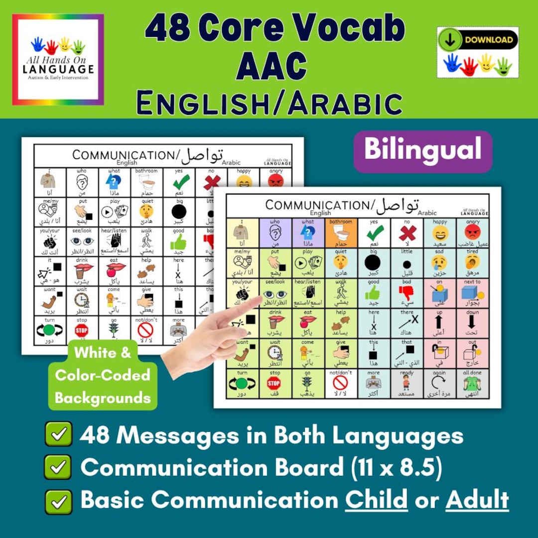 Bilingual Arabic English Communication Board: AAC, ESL (PDF Printable ...
