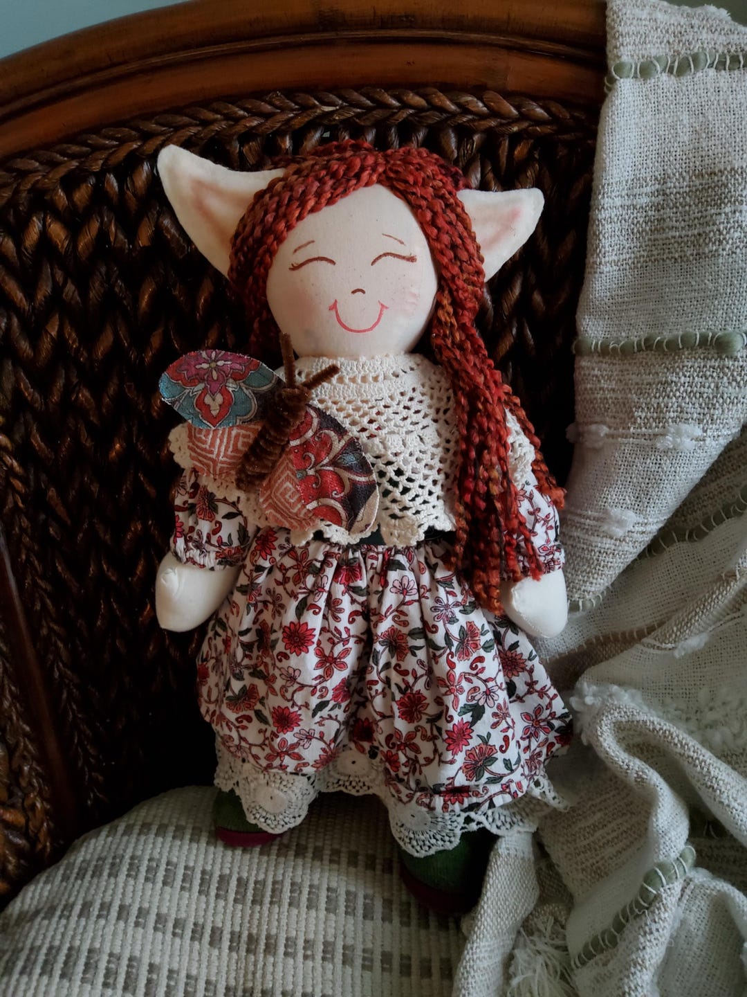 Handmade Elf Rag Doll: Cottagecore Heirloom Doll With Butterfly Pin - Etsy