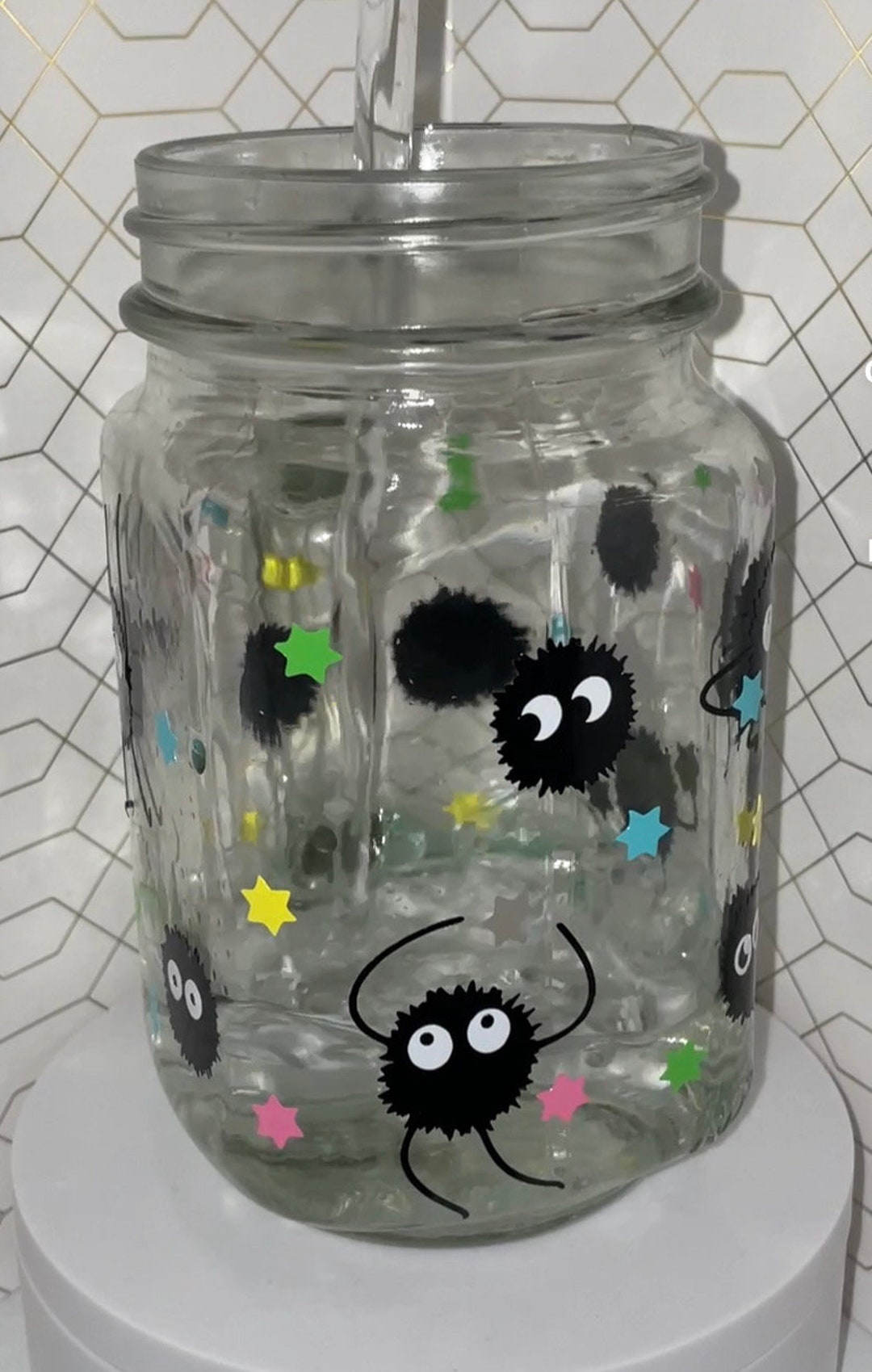 Soot Sprite and Cold Coloring Changing Stars 16OZ Glass Mason Jar Cup ...