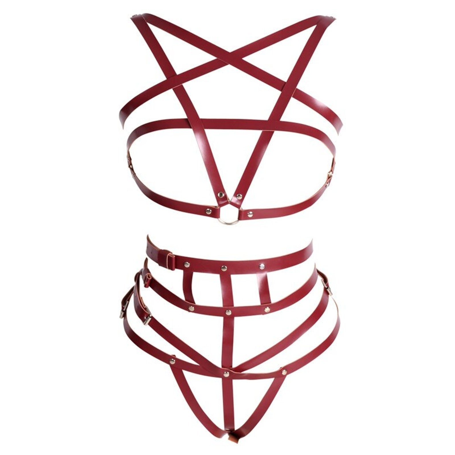 Pentagram Leather Harness Women Delicate Lingerie Sexy Set Etsy
