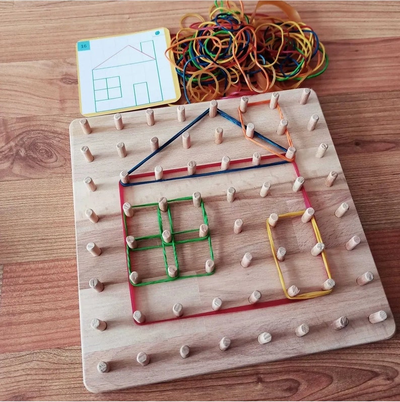 Montessori Geometry Game Wooden Geoboard 7x7 Elastic Shapes - Etsy