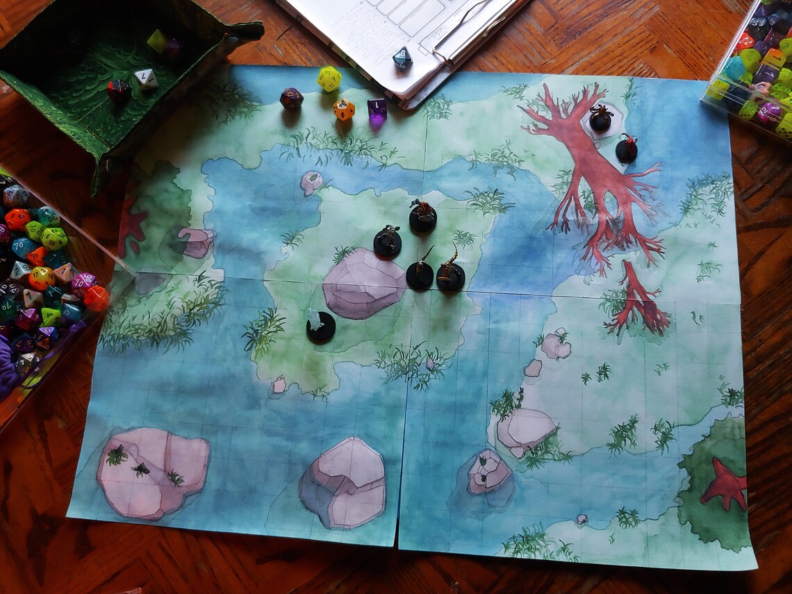 D&D Pathfinder RPG DND Map Marsh in Watercolor Printable - Etsy