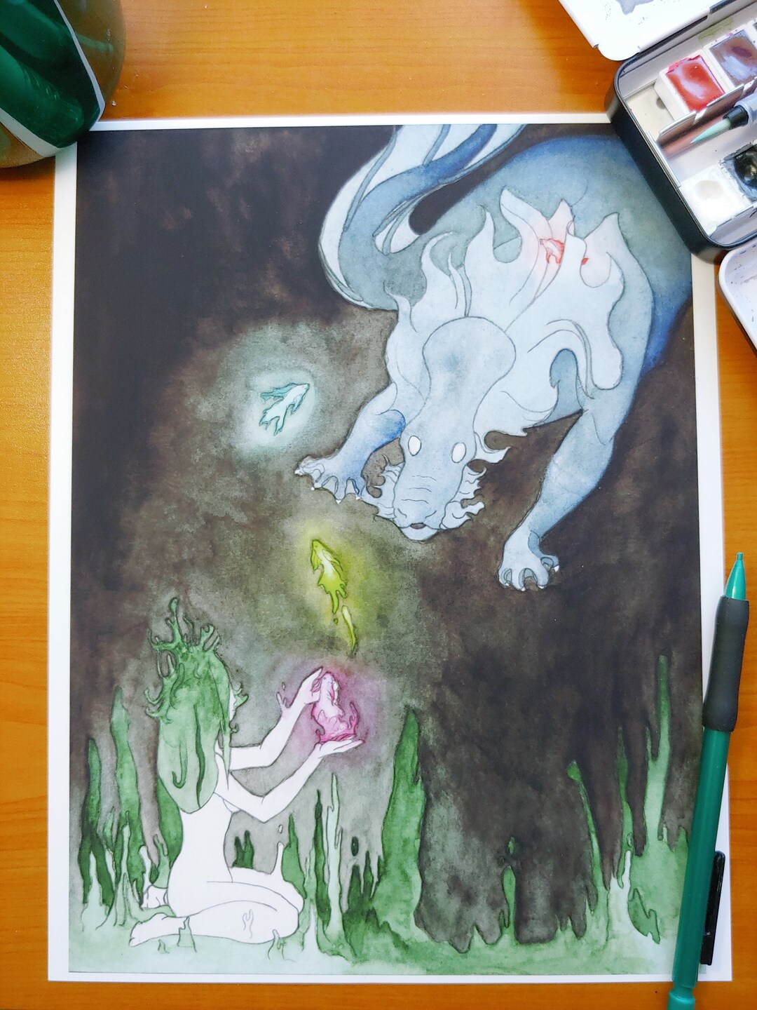 Nymph Dragon Medieval Print Studio Art, & Fish Lake Watercolor Visitor ...