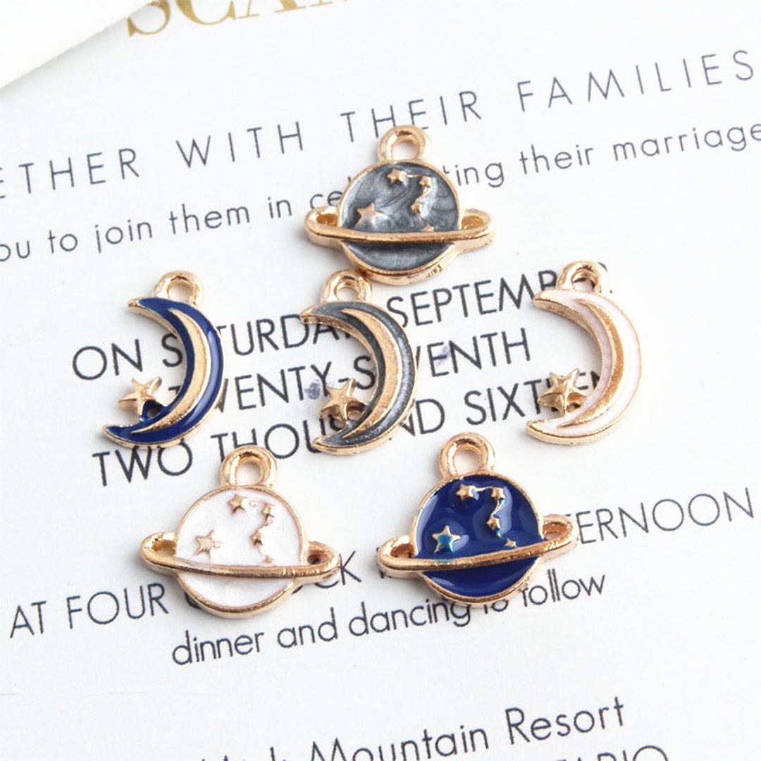 10pcs DIY Fashion Metal Enamel Planet Moon Charms Bracelet - Etsy
