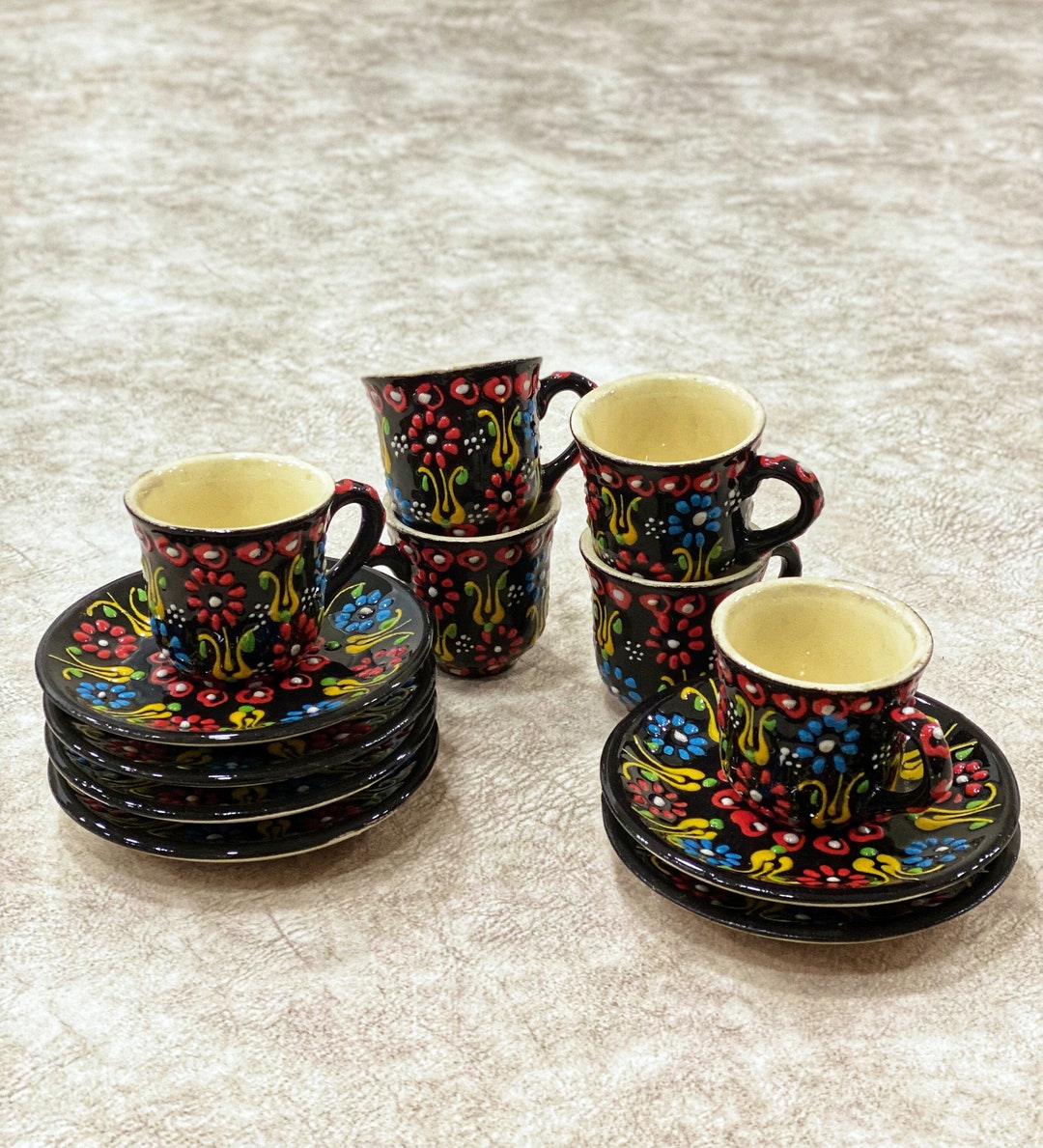 6x Ceramic Espresso Cups and Saucers Set, Turkish Coffee Cup Set ...