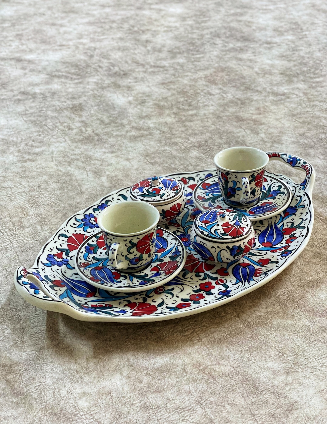 Turkish Ceramic Coffee Serving Set, Ceramic Coffee Cup With Tray ...
