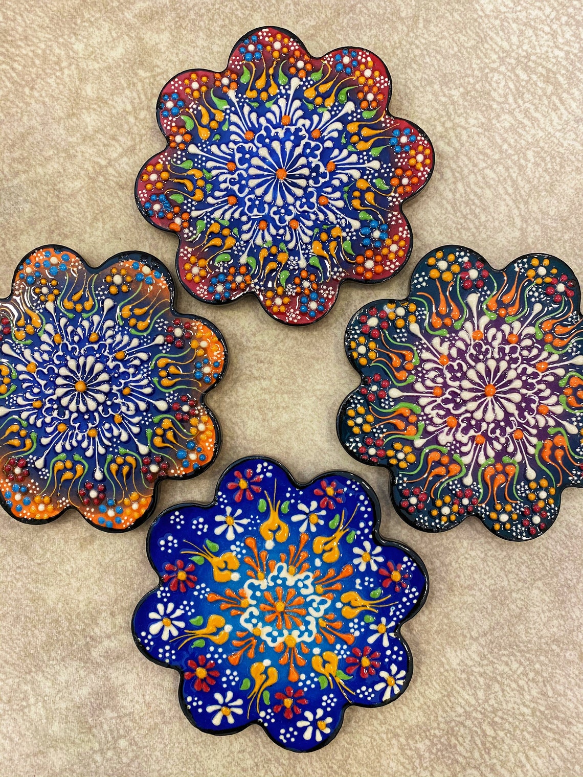 4x Decorative Ceramic Coaster Turkish Tile Coaster Cup | Etsy