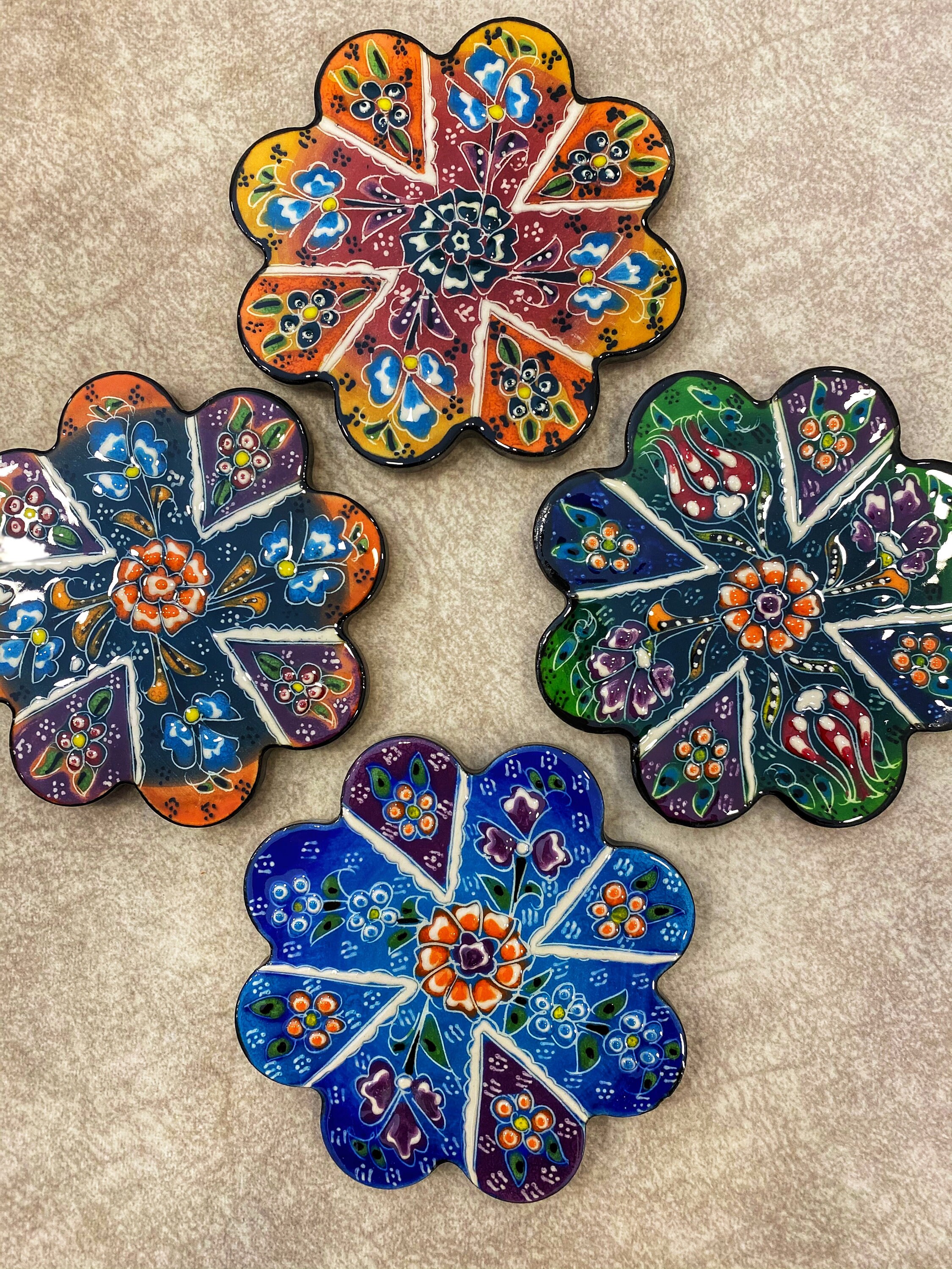 4x Turkish Ceramic Coaster Set Mixed Set Of 4 Ceramic Tile | Etsy