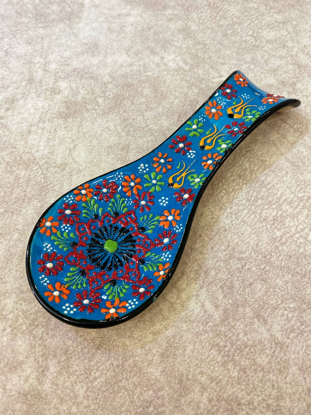 Turkish Ceramic Spoon Rest, Handmade Pottery Spoon Holder, Spoon Rest ...
