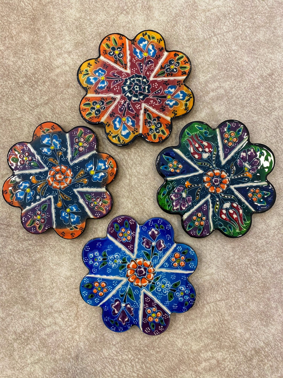 4x Turkish Ceramic Coaster Set Mixed Set of 4 Ceramic Tile - Etsy
