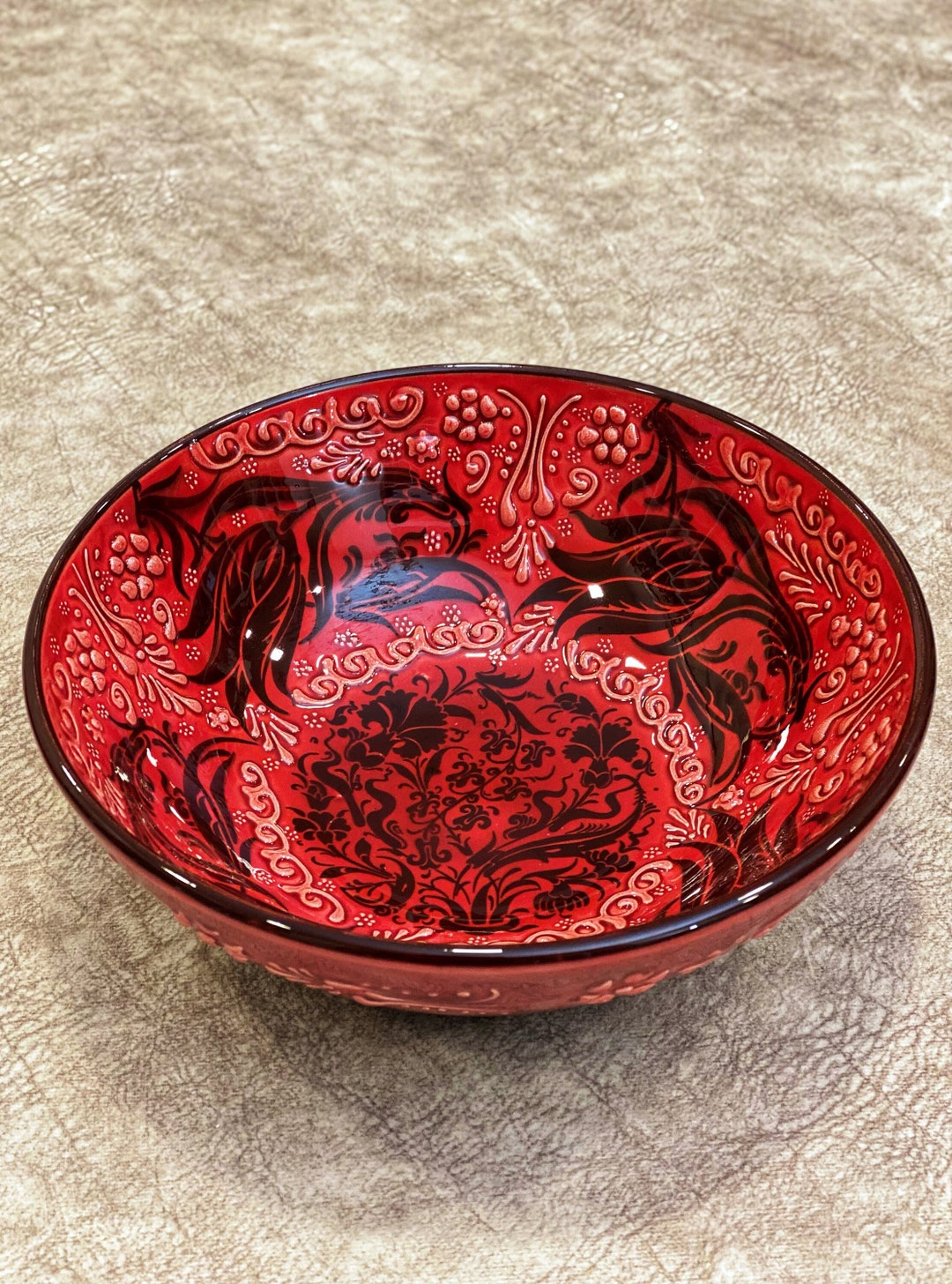 8'' Handmade Red Ceramic Serving Bowl,decorative Turkish Bowl,large ...