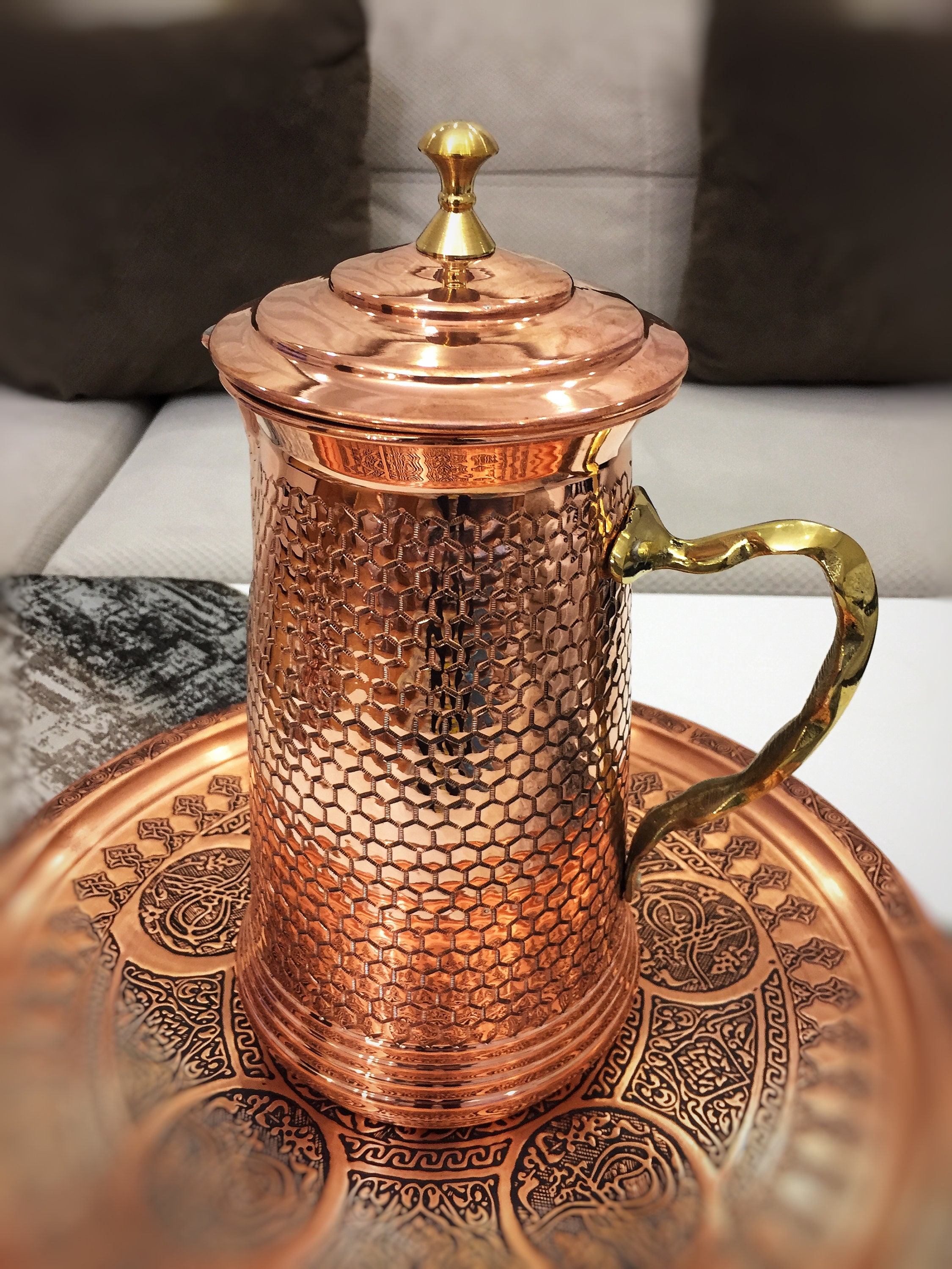 1750 Ml Turkish Copper Water Jug Large Copper Water Pitcher | Etsy