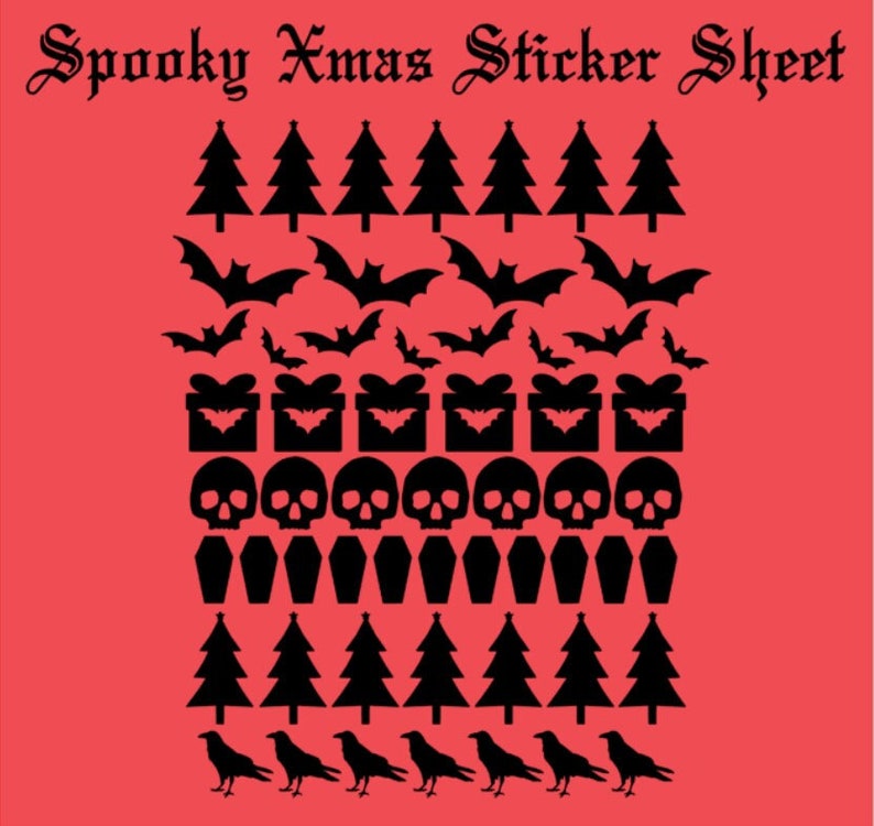 Spooky Christmas Vinyl Sticker Sheet: Holographic Bats, Skulls, Trees ...
