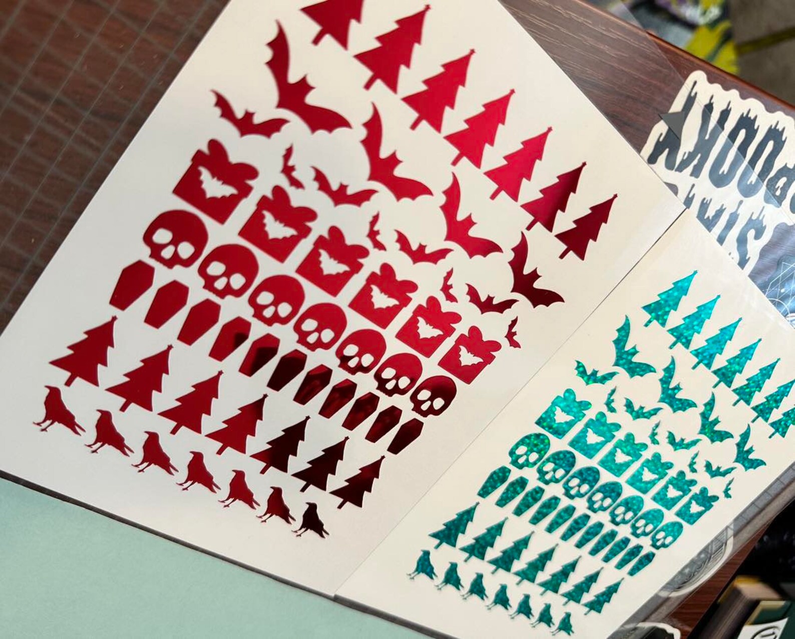 Spooky Christmas Vinyl Sticker Sheet: Holographic Bats, Skulls, Trees ...