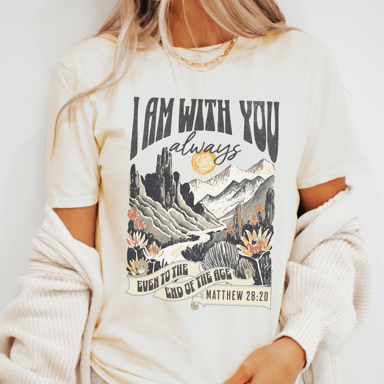 Boho Christian Bible Verse Shirt, I Am With You Always Matthew 28:20 ...