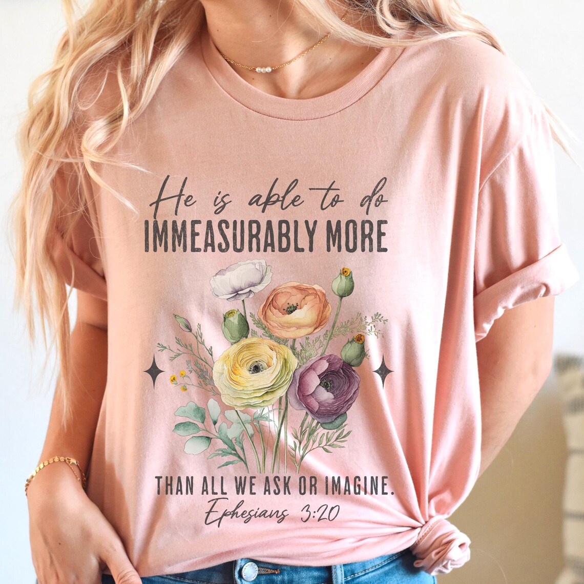 Floral Bible Shirt, God is Able Ephesians 3:20, Trendy Boho Christian ...