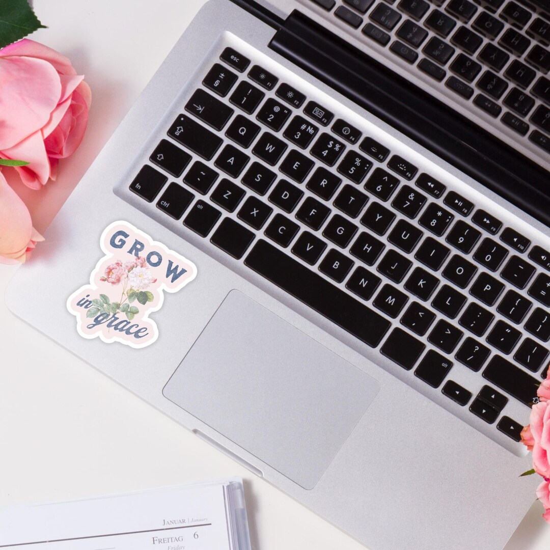 Christian Sticker, Grow in Grace Bible Verse Sticker, Floral Scripture ...