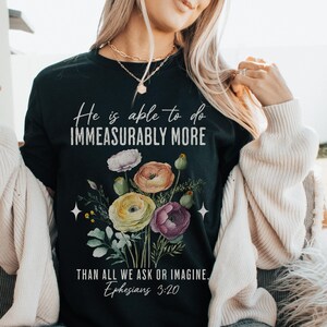Floral Bible Shirt, God is Able Ephesians 3:20, Trendy Boho Christian ...