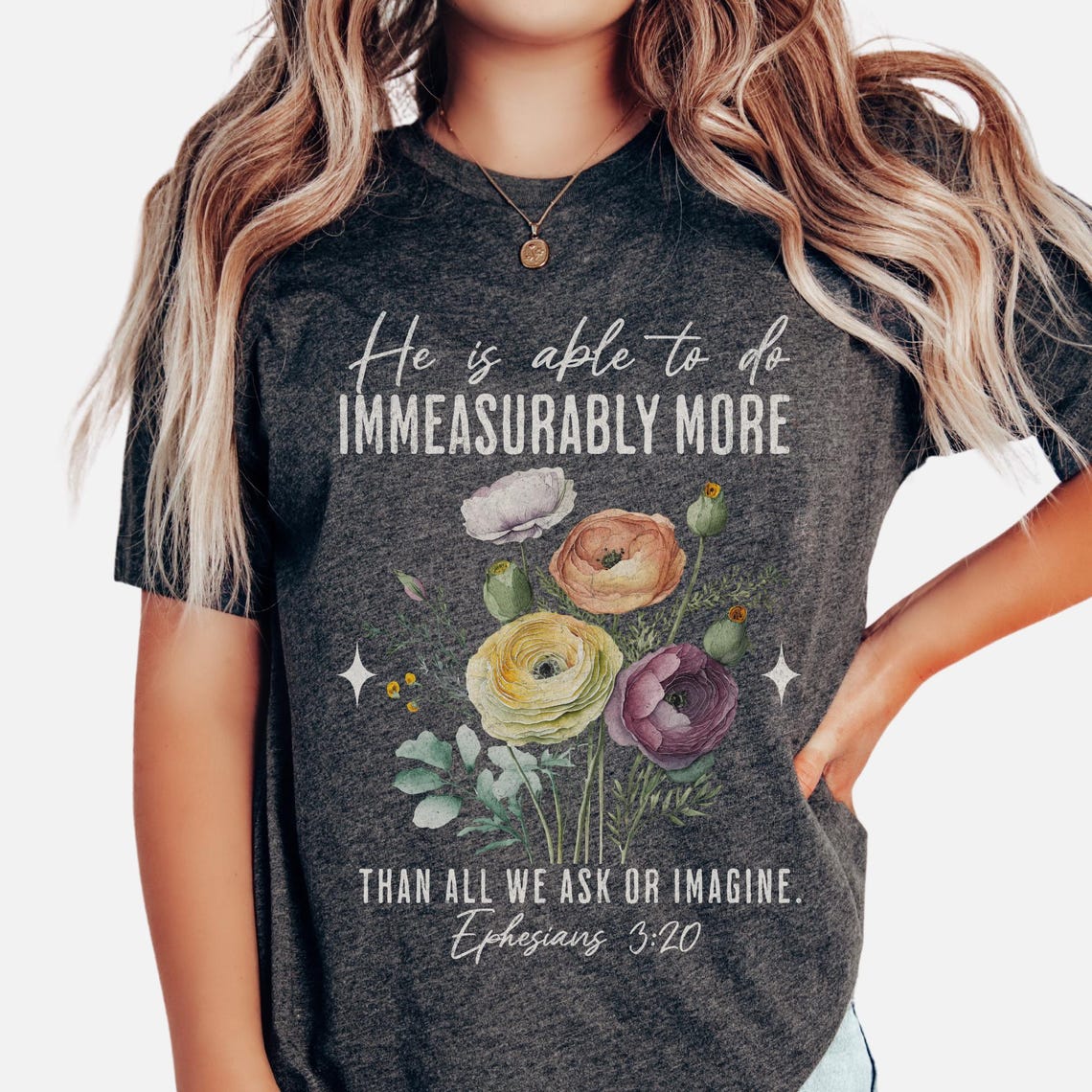 Floral Bible Shirt, God is Able Ephesians 3:20, Trendy Boho Christian ...
