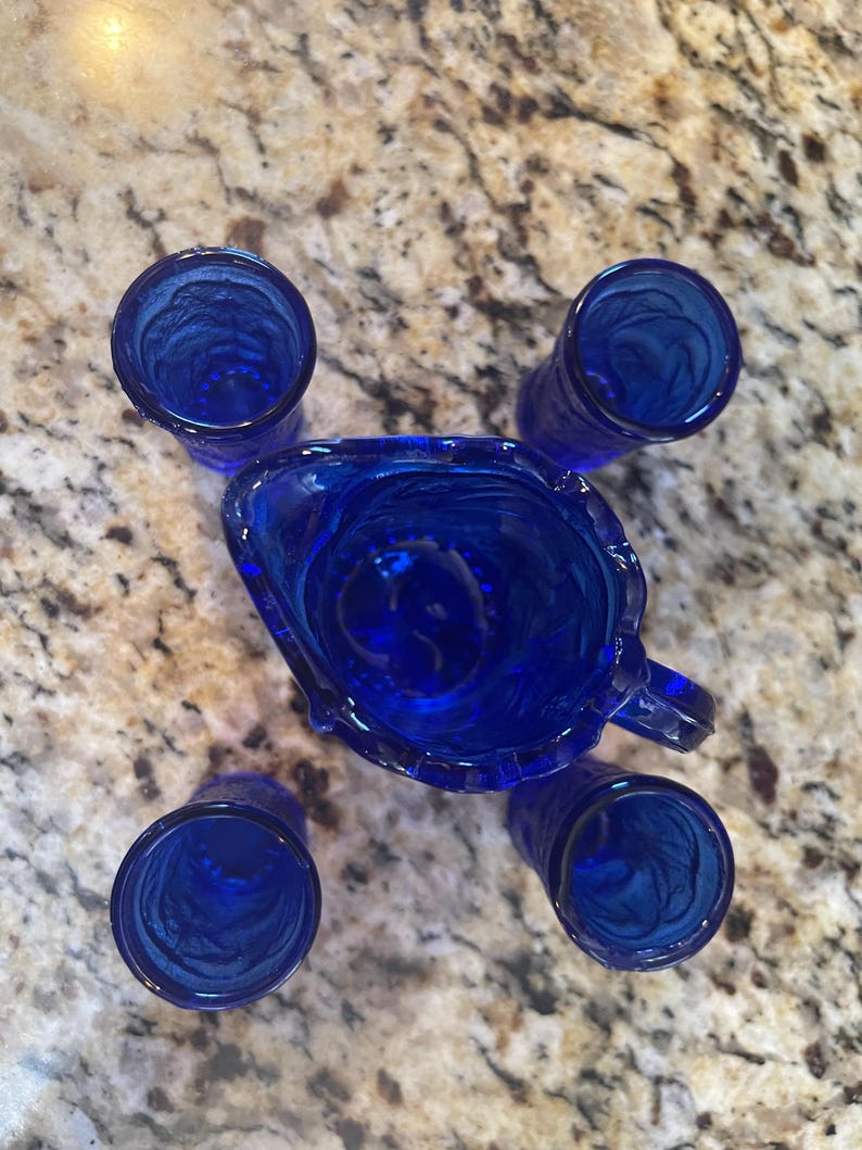 Vintage Child’s Cobalt Pitcher/4 Glasses Set - Etsy