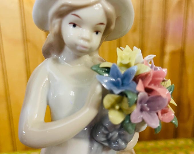 Lladro Style Porcelain Girl With Flowers Figurine - Etsy