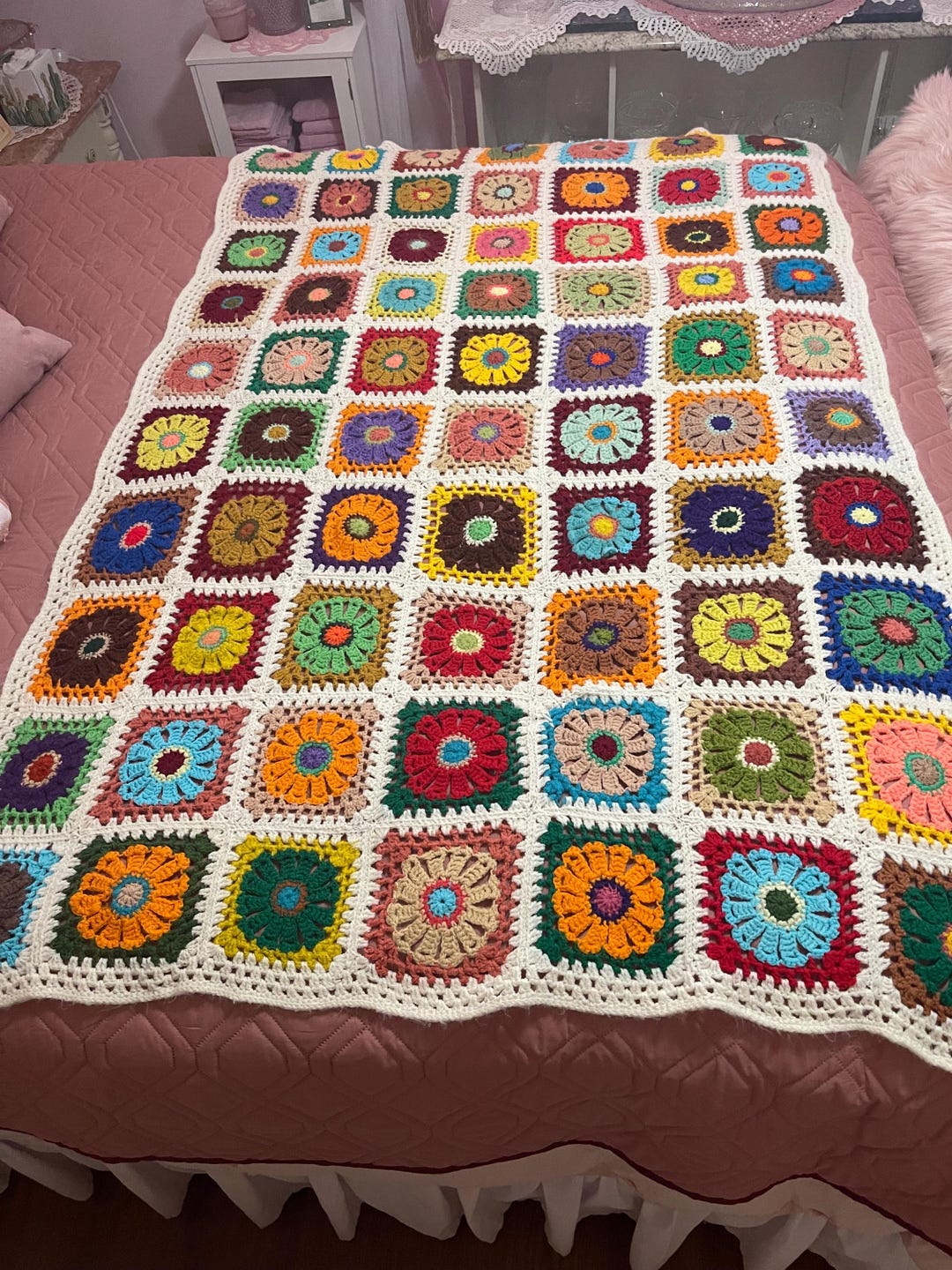 Vintage Multi-color Granny Square Afghan - Etsy