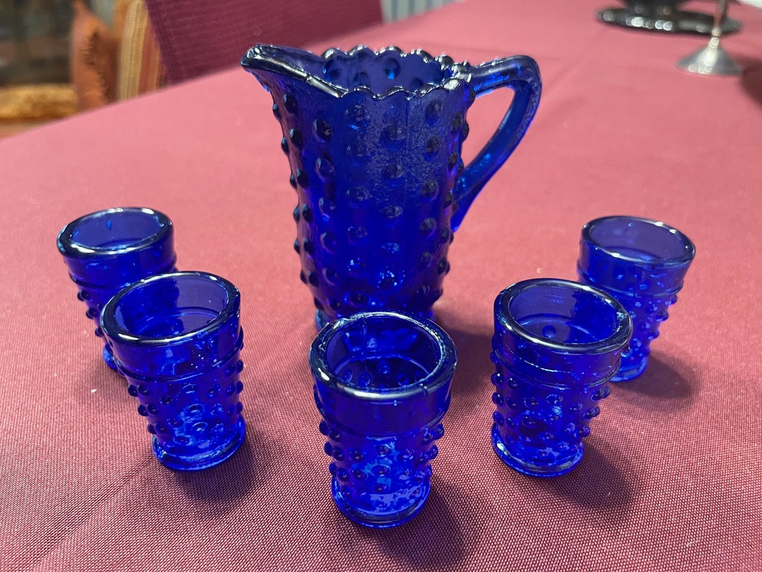 Vintage Childs/doll Pitcher and Glasses, Cobalt Blue Hobnail - Etsy