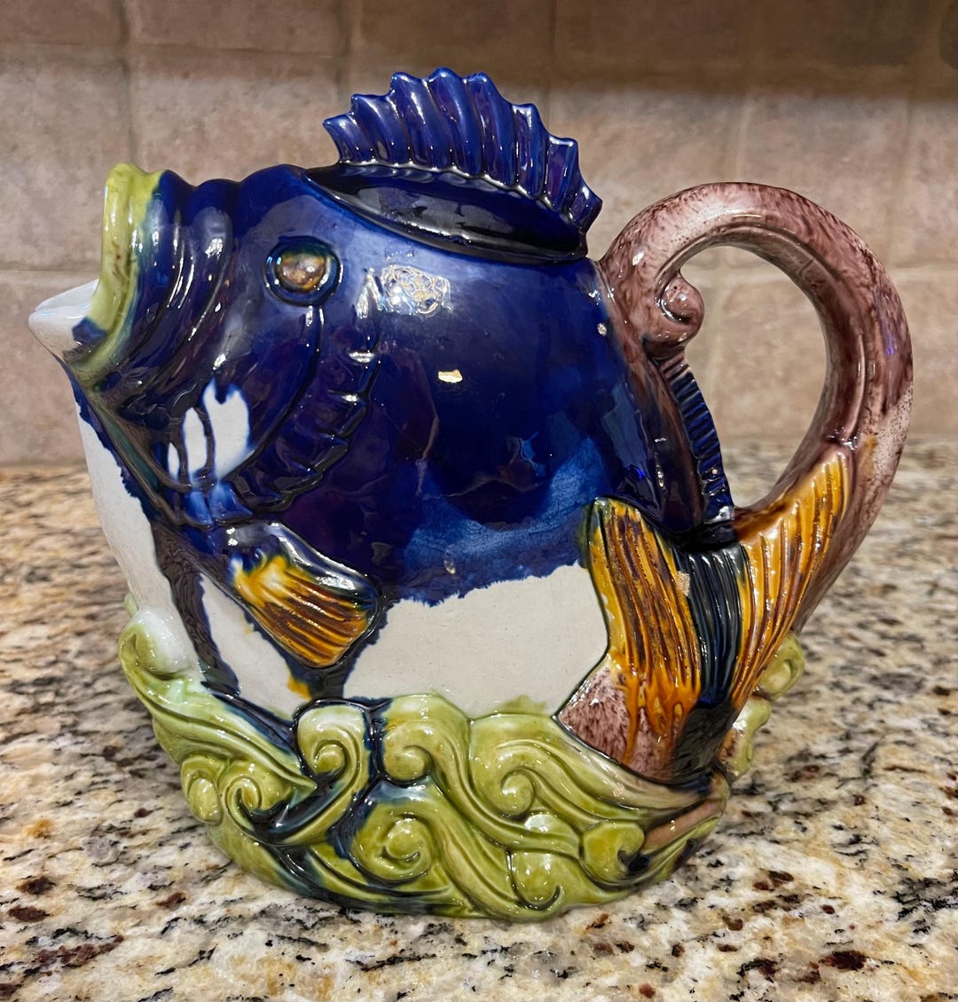 Vintage Nouveau Majolica Fish Teapot - Etsy