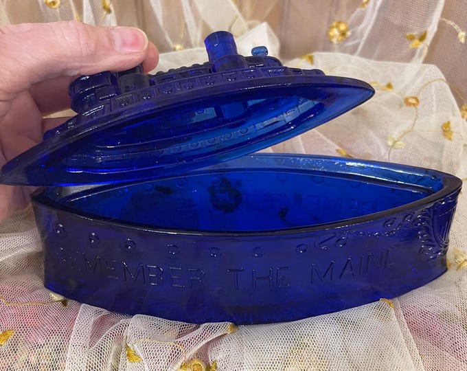 Vintage Cobalt Blue Ship Candy Dish - Etsy