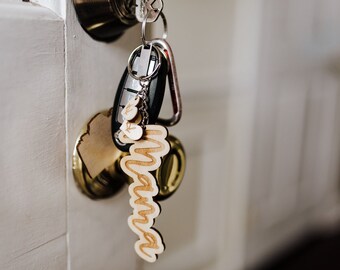 Mama Wooden Initial Heart Keychain Gift For Mom Mothers Day | Etsy