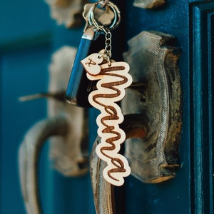 Mama Wooden Initial Heart Keychain Gift For Mom Mothers Day | Etsy