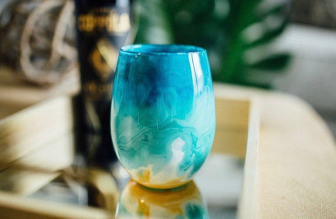 Beach Themed Swirl Wine Glasses, Ocean Theme Beach Wedding Wine Glass ...