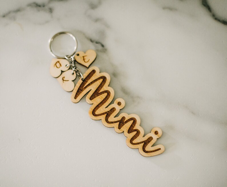 Mimi Wooden Initial Heart Keychain Gift for Grandma Mothers | Etsy
