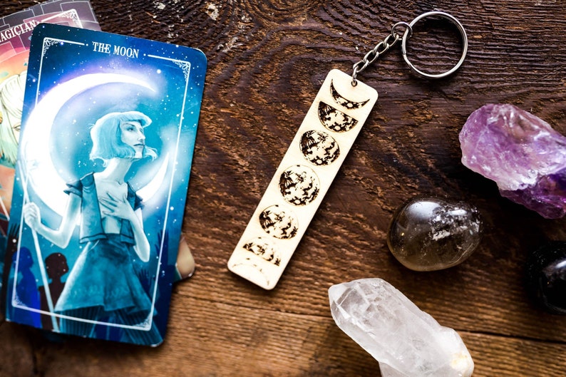 Wooden Moon Phase Lunar Keychain Gift for Her Lunar Phase - Etsy